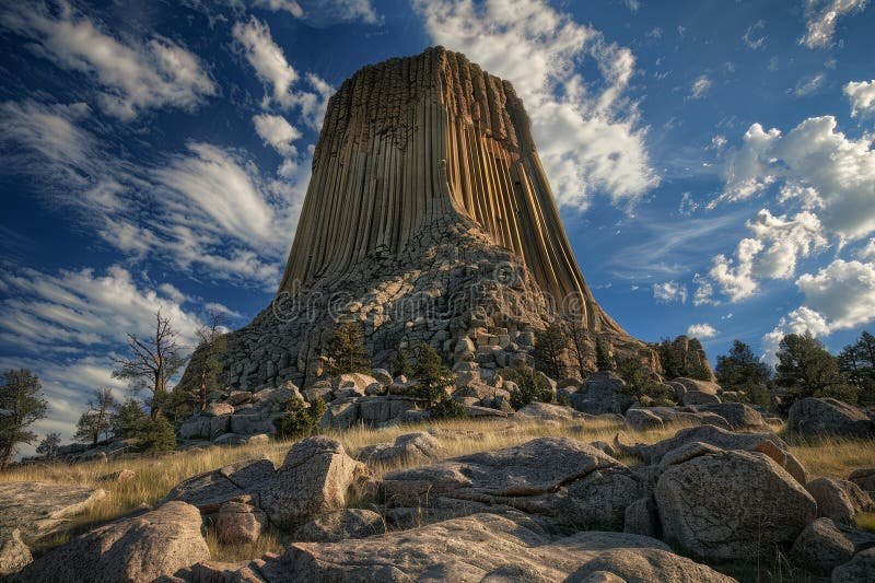 Majestic Devil S Tower Under Blue Skies Stock Illustration ...