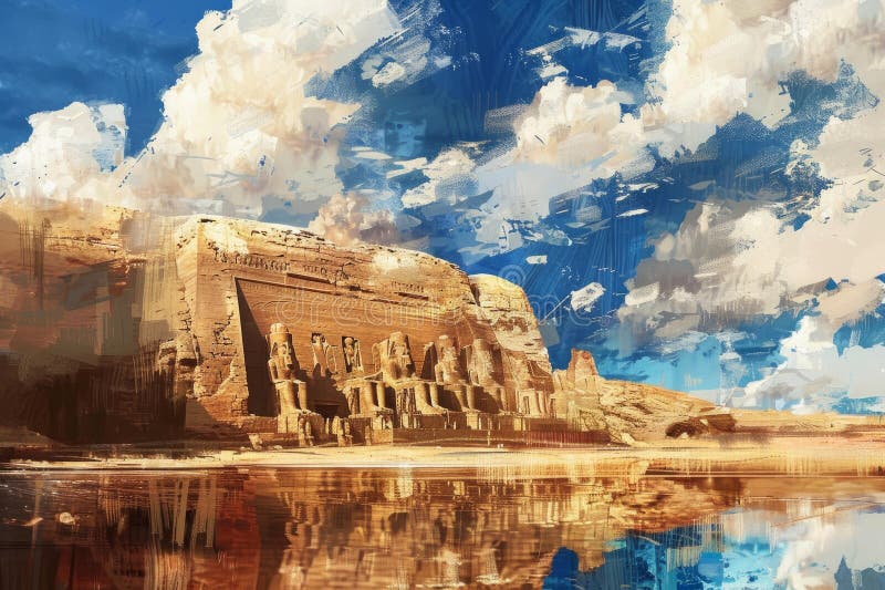 Majestic Digital Illustration of Ancient Egyptian Temples Stock ...