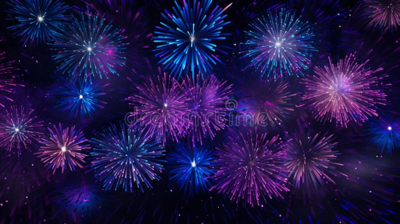 A Majestic Display of Purple and Blue Firecrackers Exploding in a ...