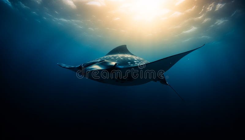 Majestic Dolphin Diving into Deep Blue Underwater Seascape Generated by ...