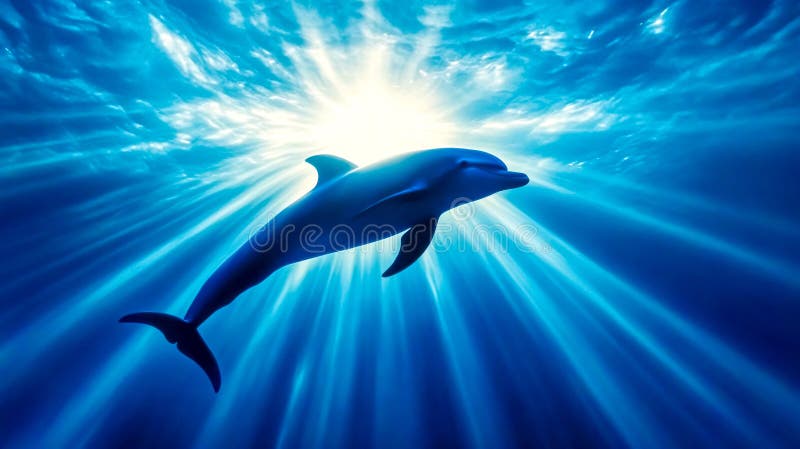 Dolphin Swimming in Sunlit Ocean Depths, Marine Wildlife Stock Photo ...