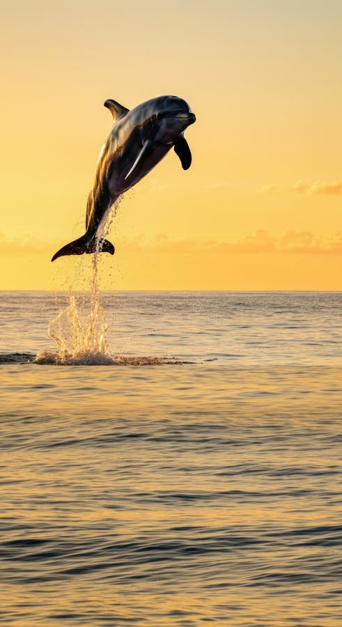 Majestic Dolphin Leaping at Sunrise Over Ocean Waters Stock Photo ...
