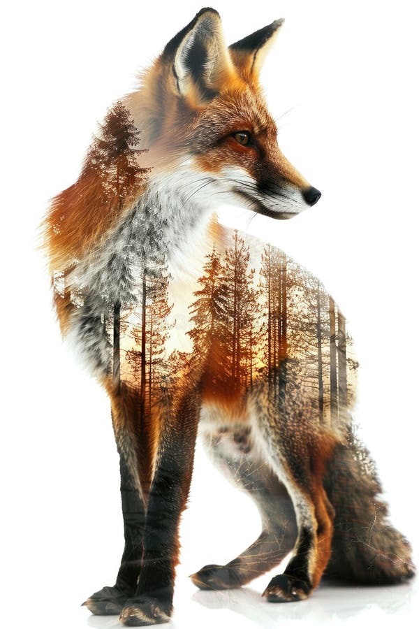 Majestic Double Exposure Fox Blended with Forest Landscape Stock Image ...