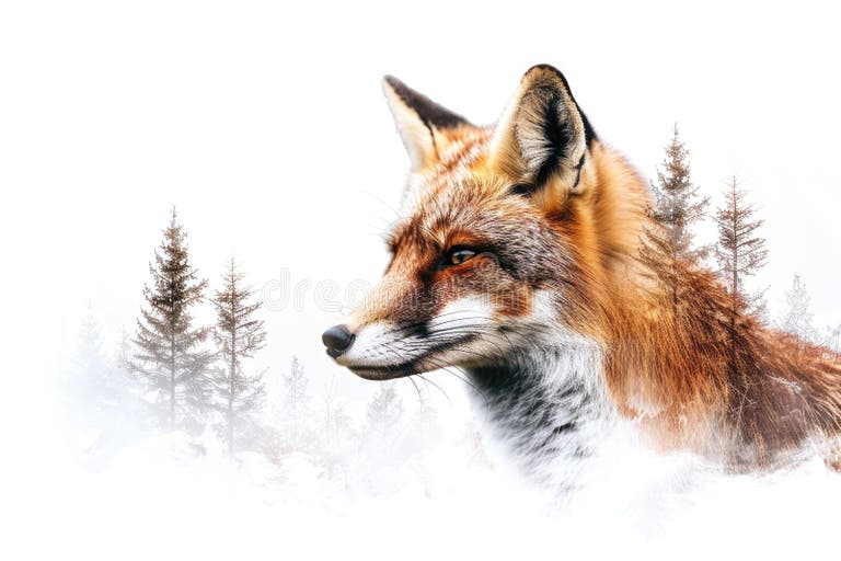 Majestic Double Exposure Fox Blended with Forest Landscape Stock ...