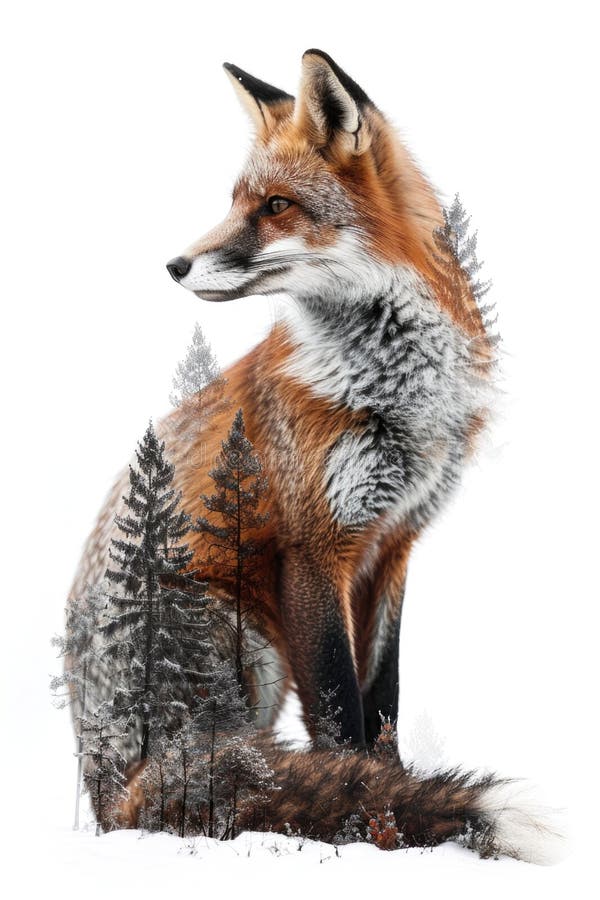 Majestic Double Exposure Fox Blended with Forest Landscape Stock ...