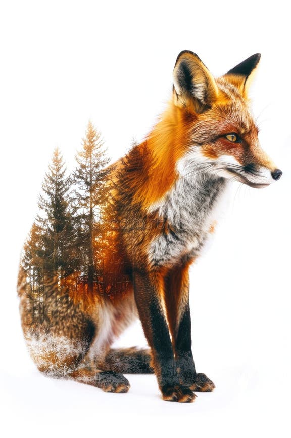 Majestic Double Exposure Fox Blended with Forest Landscape Stock ...