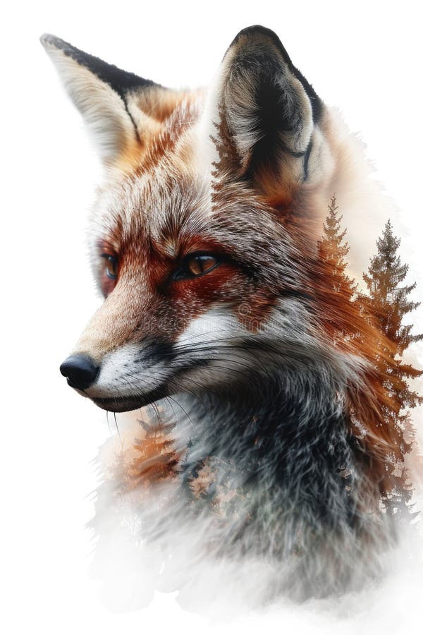 Majestic Double Exposure Fox Portrait Blending with Autumn Forest Stock ...