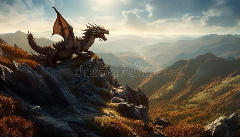 Majestic Dragon Flies Over Mountain Range at Dusk, Igniting Imagination ...