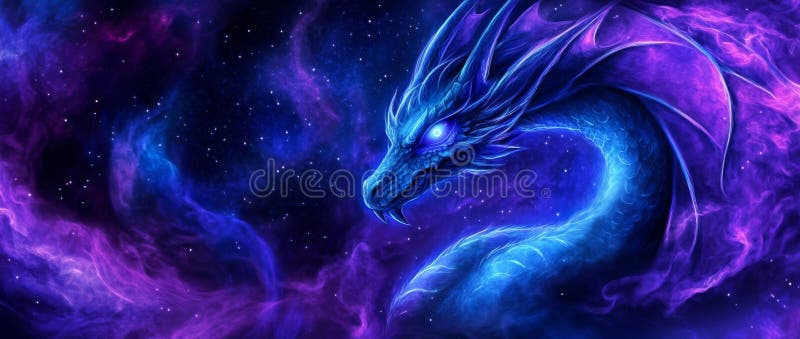 A Majestic Dragon Glides Effortlessly through a Vibrant, Cosmic Nebula ...