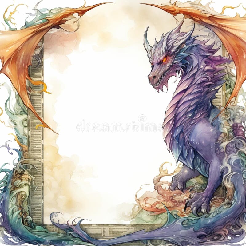 Majestic Dragon Perched Atop a Square Frame, AI-generated. Stock ...