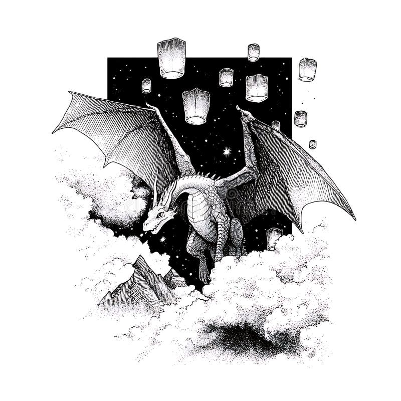 Majestic Black Dragon Soaring High Fantasy Creature Mythical Beast ...