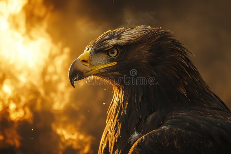 Majestic Eagle Amidst Smoke and Devastation, Showcasing Resilience and ...