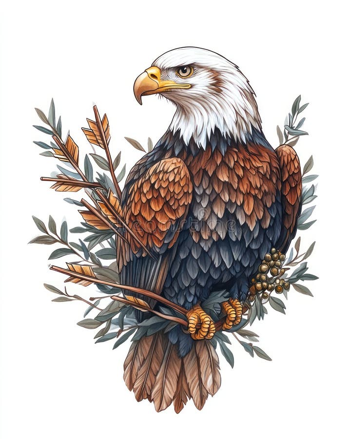 Majestic Bald Eagle with Arrows and Foliage Stock Illustration ...