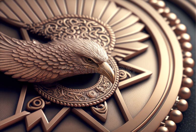 Majestic Eagle Embossed on Ornate Copper Shield Representing Power and ...