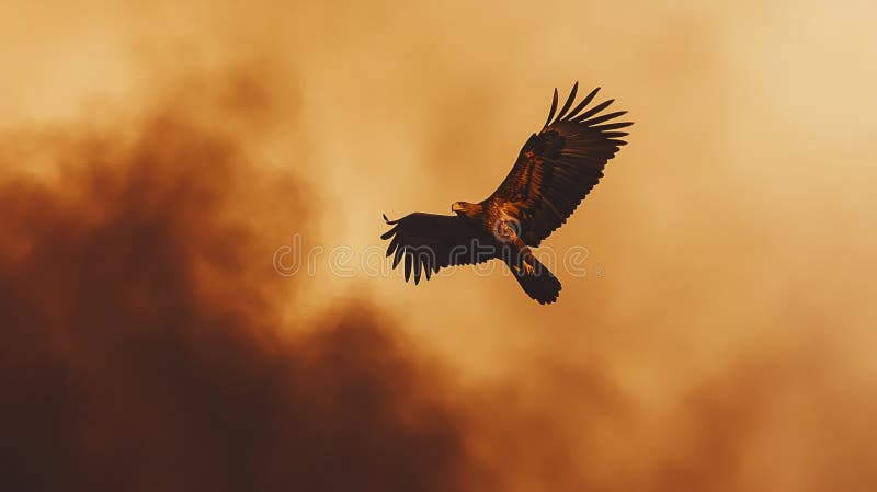 Majestic Eagle in Flight Against a Fiery Sunset Sky Stock Image - Image ...