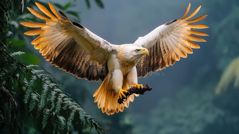 Majestic Eagle in Flight, Talons Gripping Prey, Against Lush Forest ...