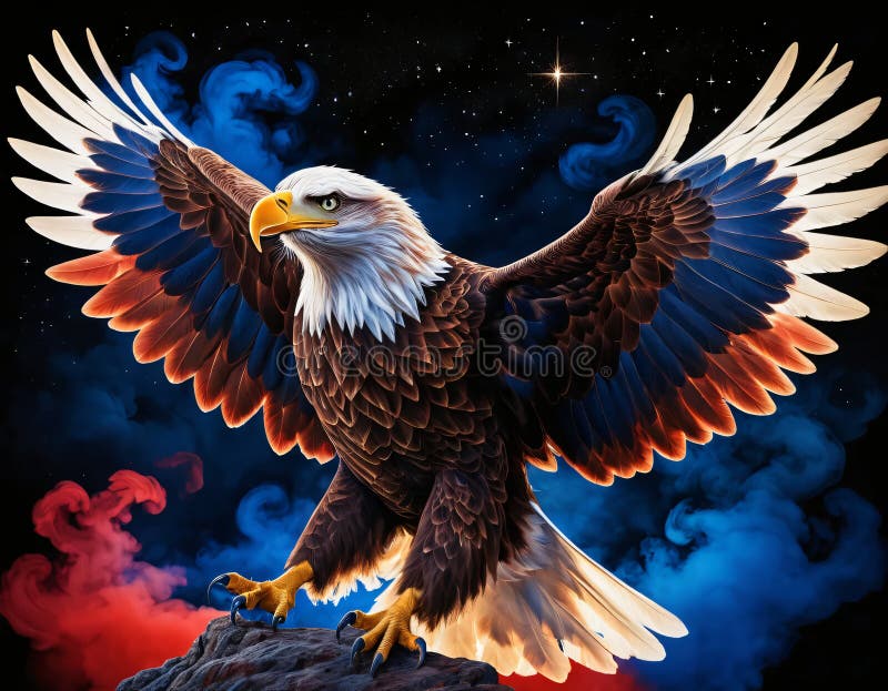 Majestic Eagle Flying with Blue Sky Backdrop Stock Illustration ...