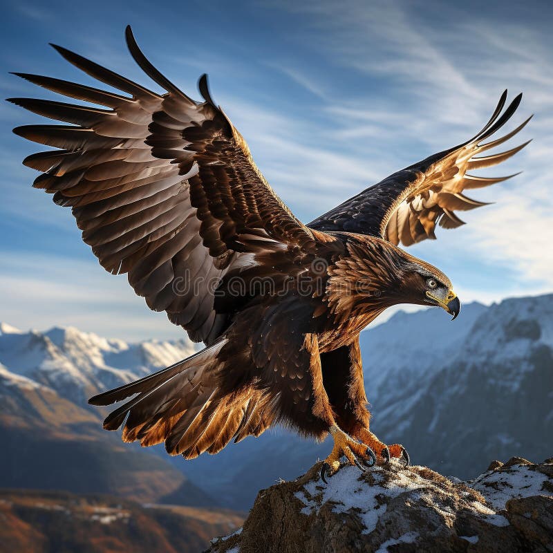 Majestic Eagle Flying Over a Mountain Range Stock Illustration ...