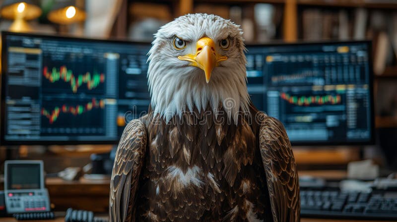 Eagle Standing Confidently in Front of Computer Screens Displaying ...