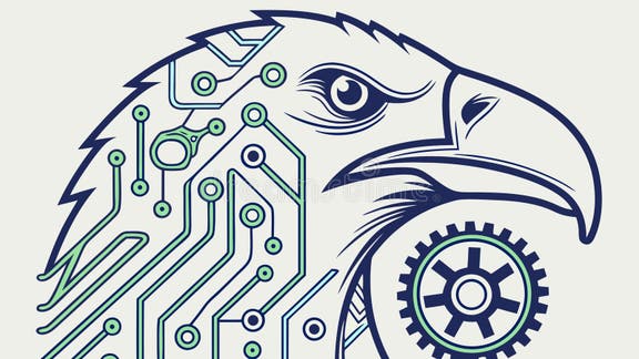 Majestic Eagle Head with Circuit Board Elements, Vector Design ...