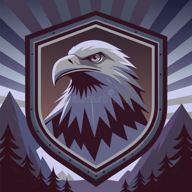 Majestic Eagle Head Emblem with Shield and Mountain Background Stock ...