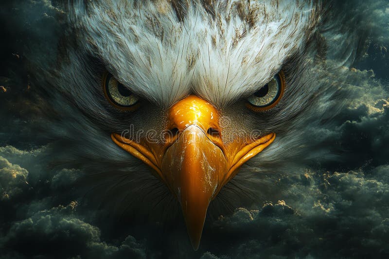 Majestic Eagle Headshot with Intense Stare and Dramatic Clouds Stock ...