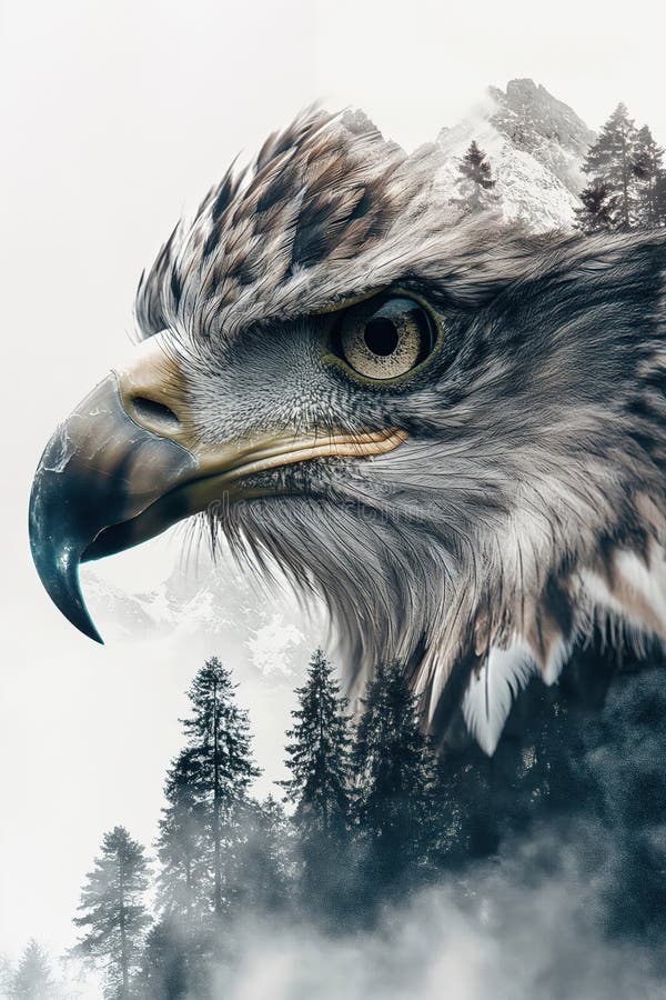 Majestic Eagle Merging with Mountain Scenery in Double Exposure Stock ...