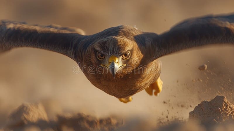 Majestic Eagle in Mid-flight Over Desert Landscape Stock Image - Image ...