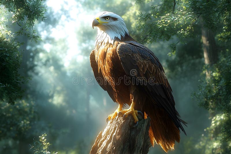 A Majestic Eagle Perched Confidently on a Sturdy Branch at the Very Top ...