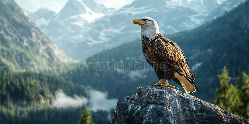 Majestic Eagle Perched on Mountain Peak a Breathtaking Nature Scene ...