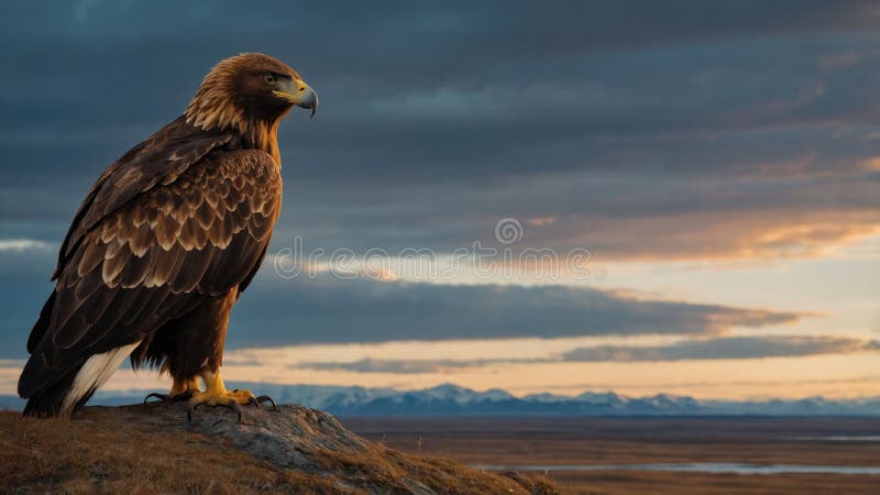 Majestic Golden Eagle at Sunset on Mountain Peak Stock Illustration - Illustration of feathers ...