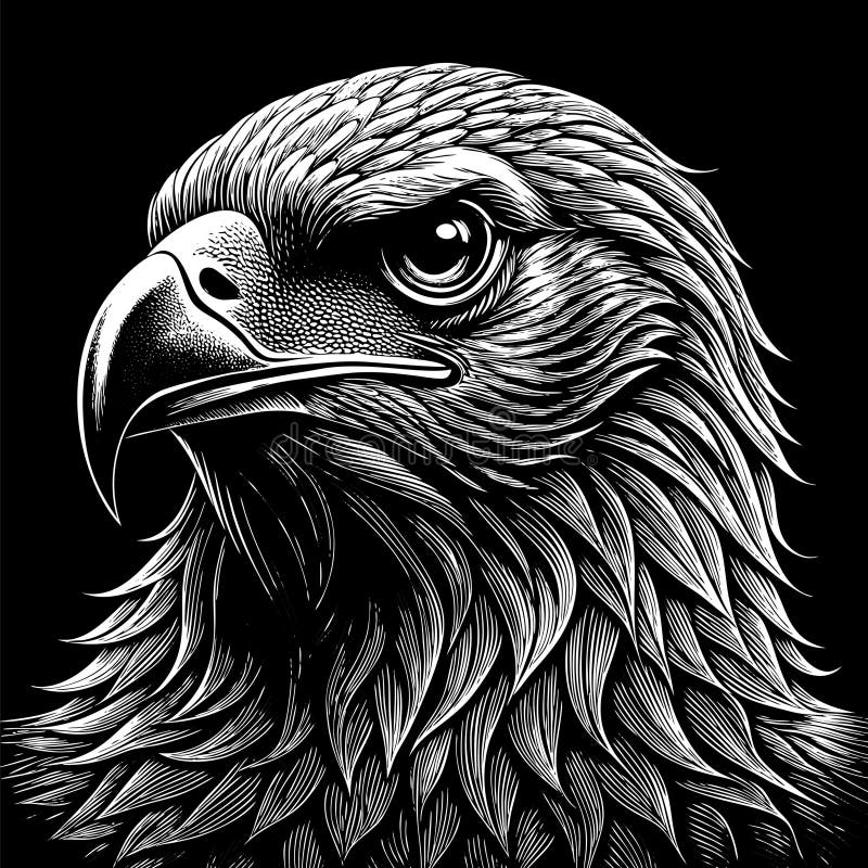 Majestic Eagle Portrait with Detailed Feathers in Black and White Style ...