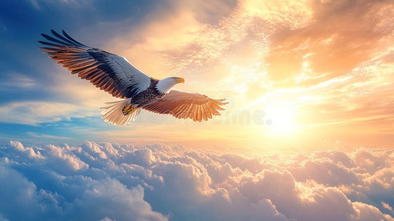 Majestic Eagle Soaring Above Clouds at Sunrise Stock Illustration ...