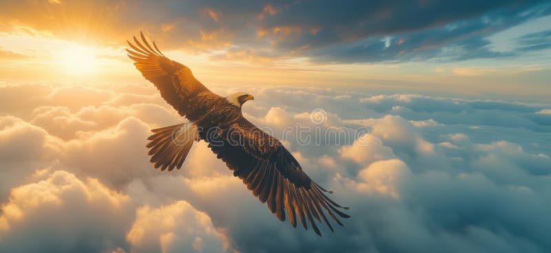 Majestic Eagle Soaring Above Clouds Sunset Vibrant Sky Colors Stock Photos - Free & Royalty-Free ...
