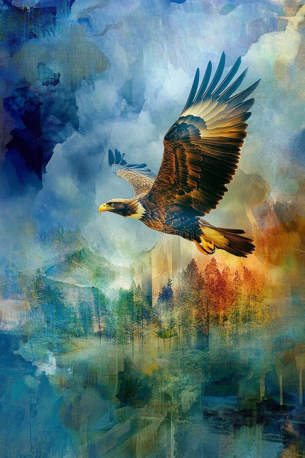 Majestic Eagle Soaring Above the Forest Stock Illustration ...
