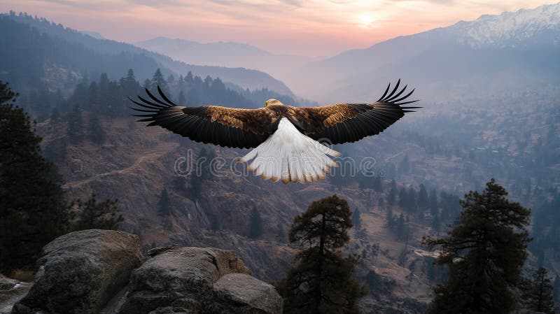 Majestic Eagle Soaring Above Mountain Range at Sunrise Stock Illustration - Illustration of ...