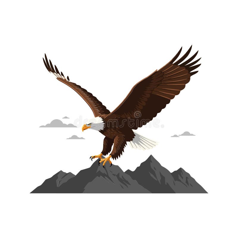 Majestic Eagle Soaring Above Mountains in Flat Vector Art Stock Vector - Illustration of ...