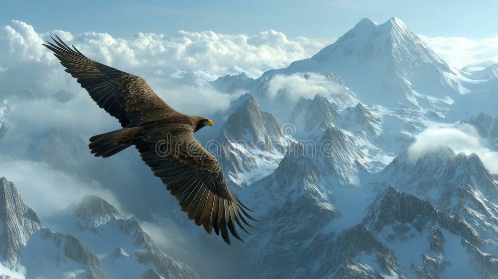 Majestic Eagle Soaring Above Snow Capped Mountains Stock Illustration ...