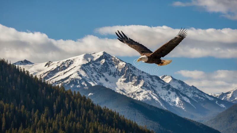 A Majestic Eagle Soaring Above Snow-capped Mountains Under a Blue Sky Stock Illustration ...