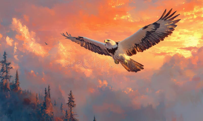 Majestic Eagle Soaring Against Vibrant Sunset Sky with Dramatic Clouds Stock Image - Image of ...