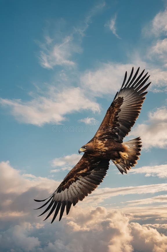 Majestic Golden Eagle Soaring Above Cloudscape Stock Illustration ...