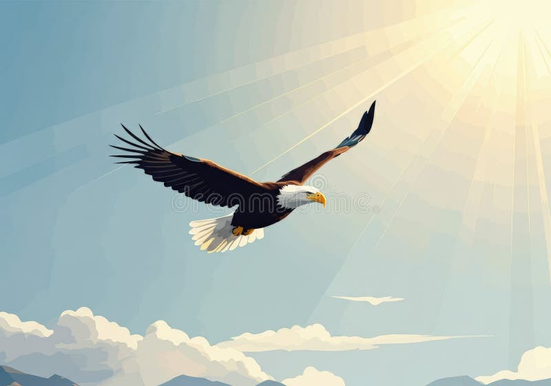 Majestic Eagle Soaring through a Bright Sky with Sun Rays Shining Stock ...