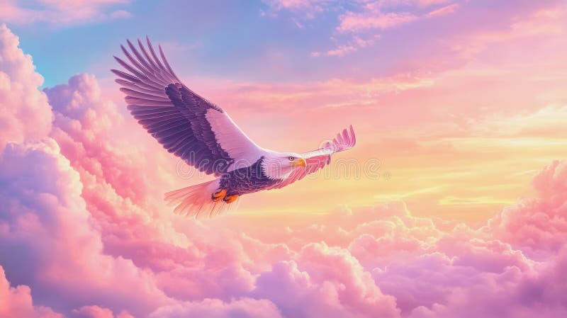 A Majestic Eagle Soaring through Colorful Clouds at Sunset. Generative AI Stock Image - Image of ...