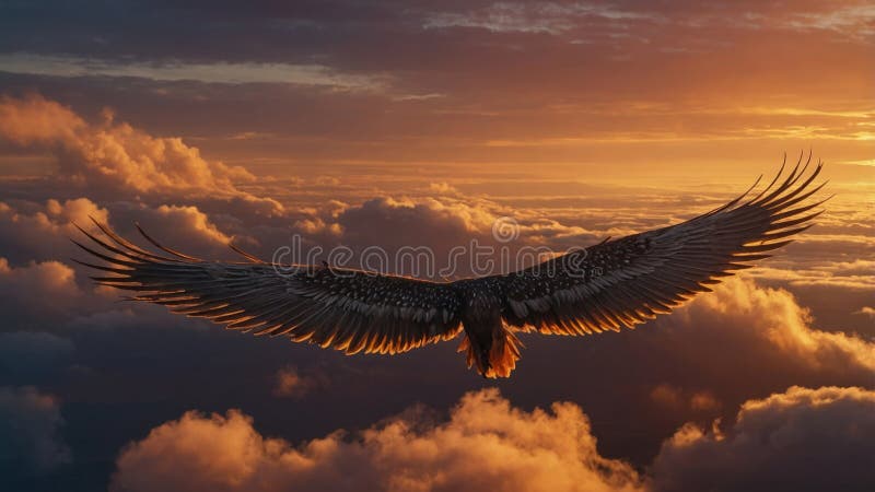 Majestic Eagle Soaring Above Golden Sunset Cloudscape Stock Illustration - Illustration of ...
