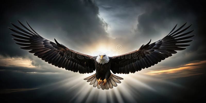 Majestic Eagle Soaring through Dramatic Cloudscape at Sunset. Generative AI Stock Illustration ...