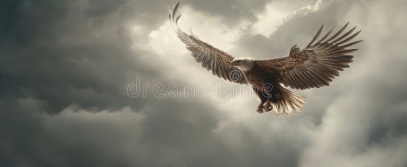 The Majestic Eagle Soaring through the Dramatic Overcast Sky. AI Generated Image Stock Photo ...