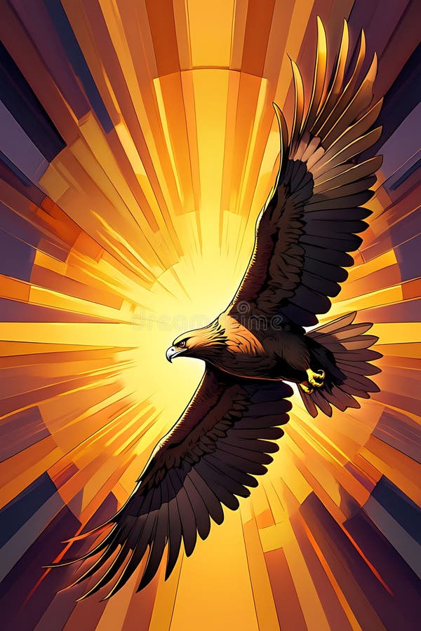 Majestic Eagle Soaring through Golden Sunburst Rays Powerful Symbol of ...