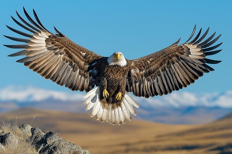 Majestic Eagle Soaring in Blue Sky: Powerful Wings and Sharp Eyes Stock Illustration ...