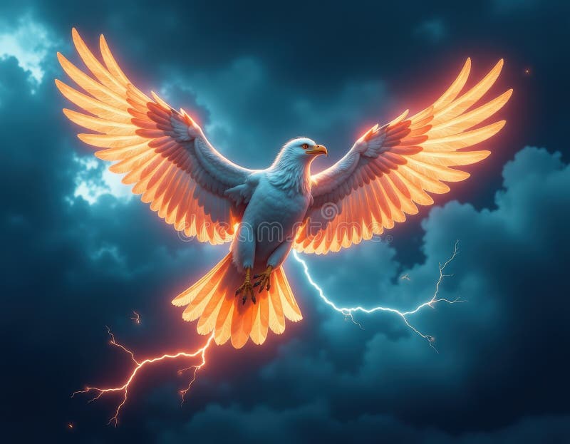 Majestic Eagle Soaring through Lightning Storm Stock Illustration ...