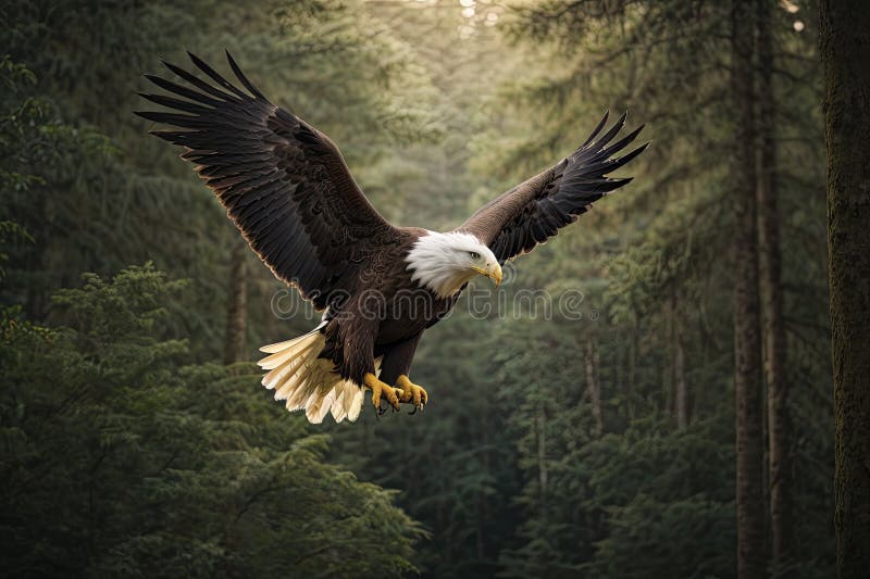 A Majestic Eagle Soaring through a Lush Forest of Towering Trees. Stock Illustration ...